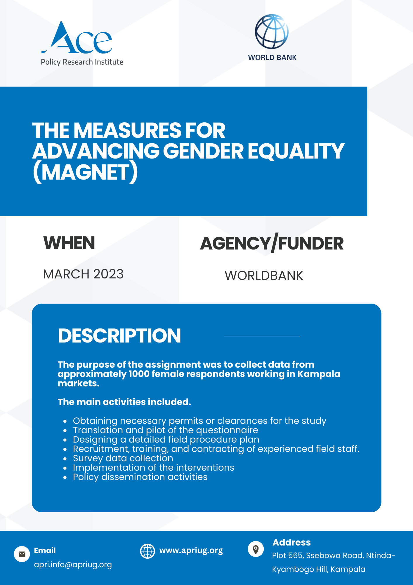 The measures for Advancing gender equality (MAGNET) | APRI UG